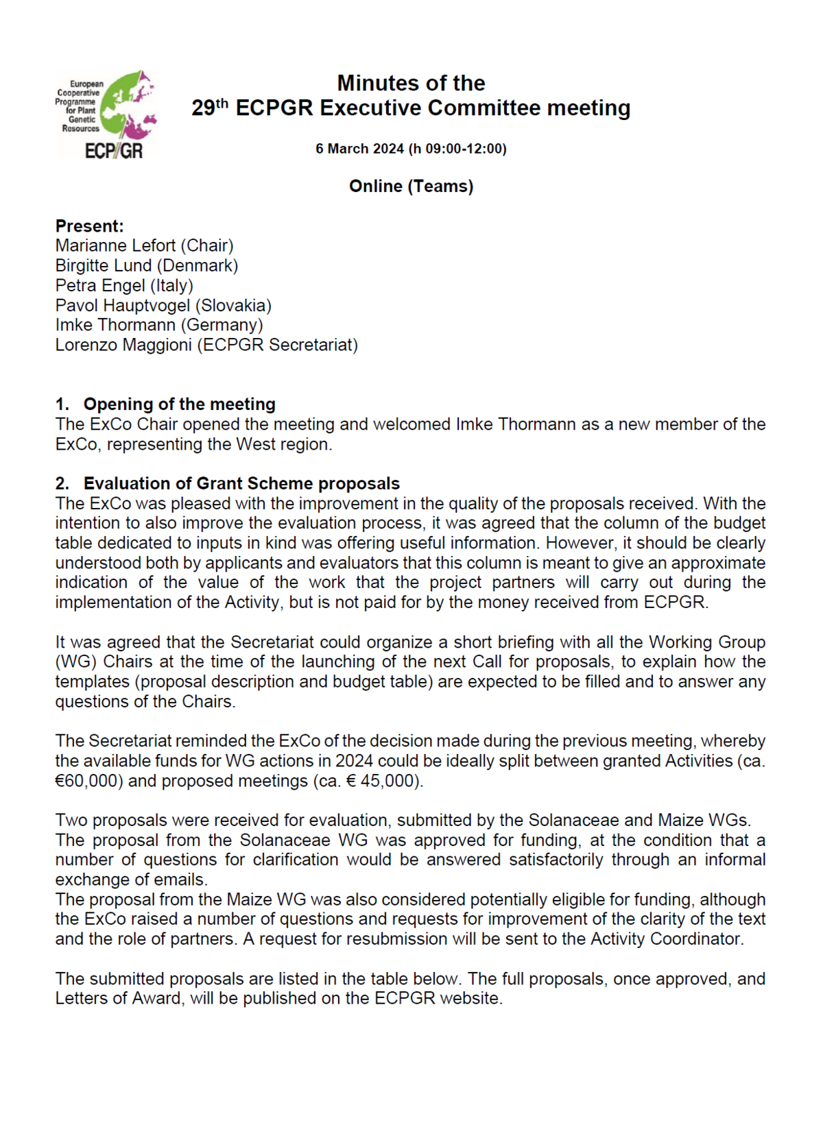 ECPGR: Minutes of the 29th meeting of the ECPGR Executive Committe